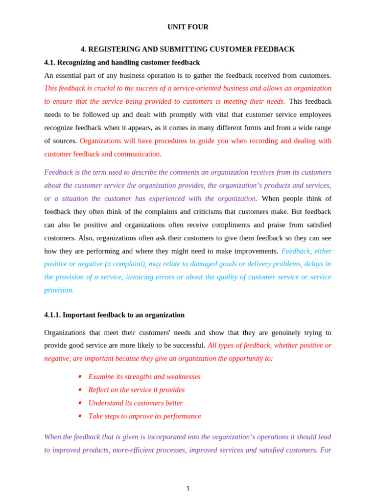 Unit Four 4. Registering and Submitting Customer Feedback 4.1 ...