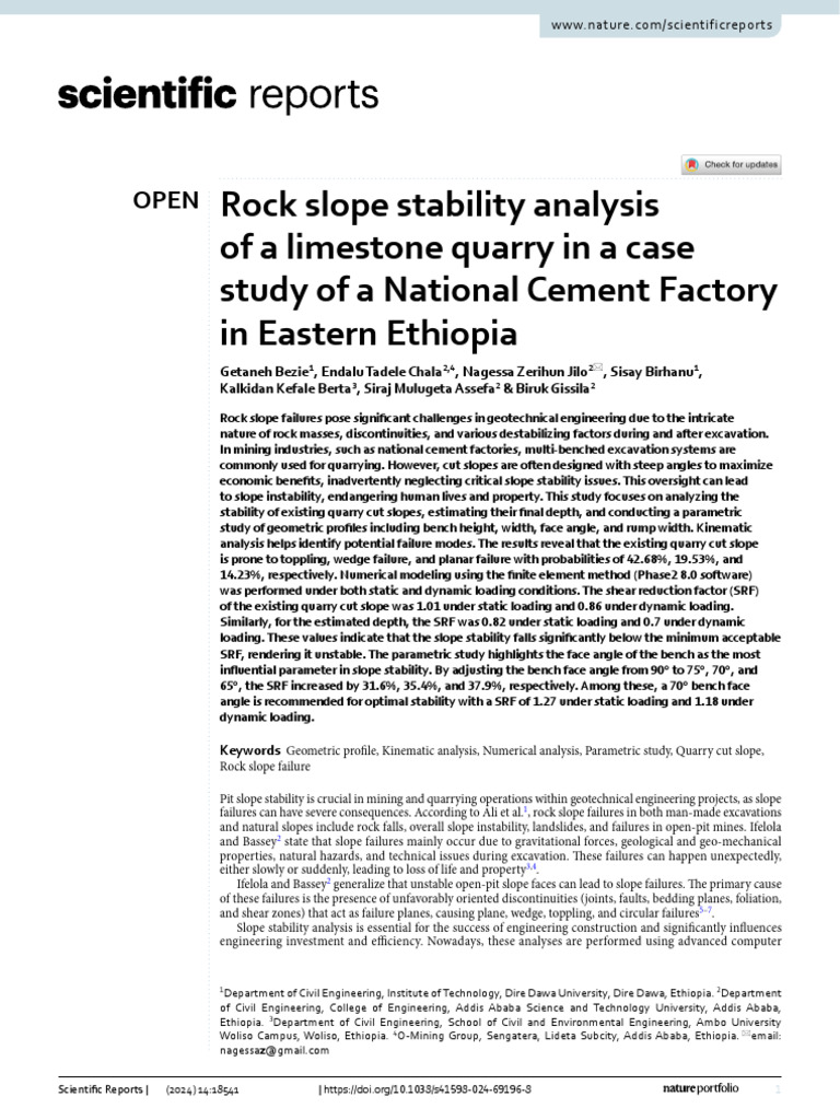 Rock Slope Stability Analysis of A Limestone Quarry in A Case Study of A National Cement Factory ...