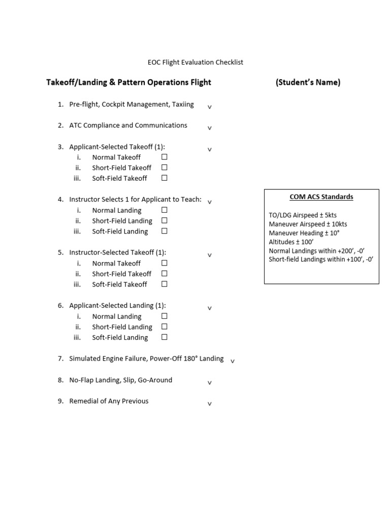 EOC Flight Evaluation Checklist 2 | PDF