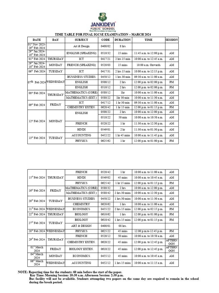 March 2024 IGCSE CIE Timetable.. | PDF