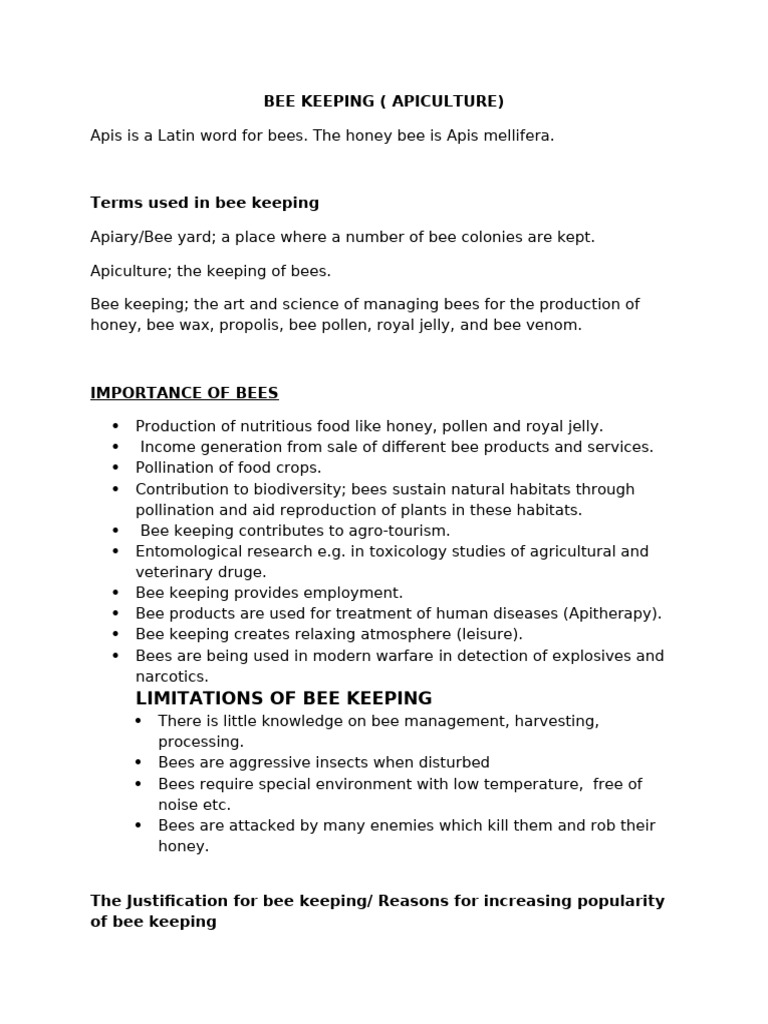 Bee Keeping Notes-1 | PDF | Honey Bee | Beehive