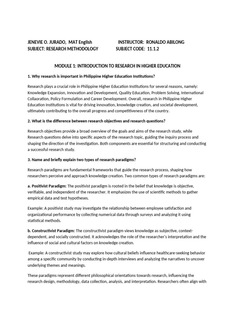 RESEARCH METHODOLOGY MODULE 1-9 | PDF