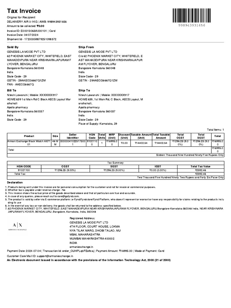 Invoice A4 | PDF | Invoice | Taxes