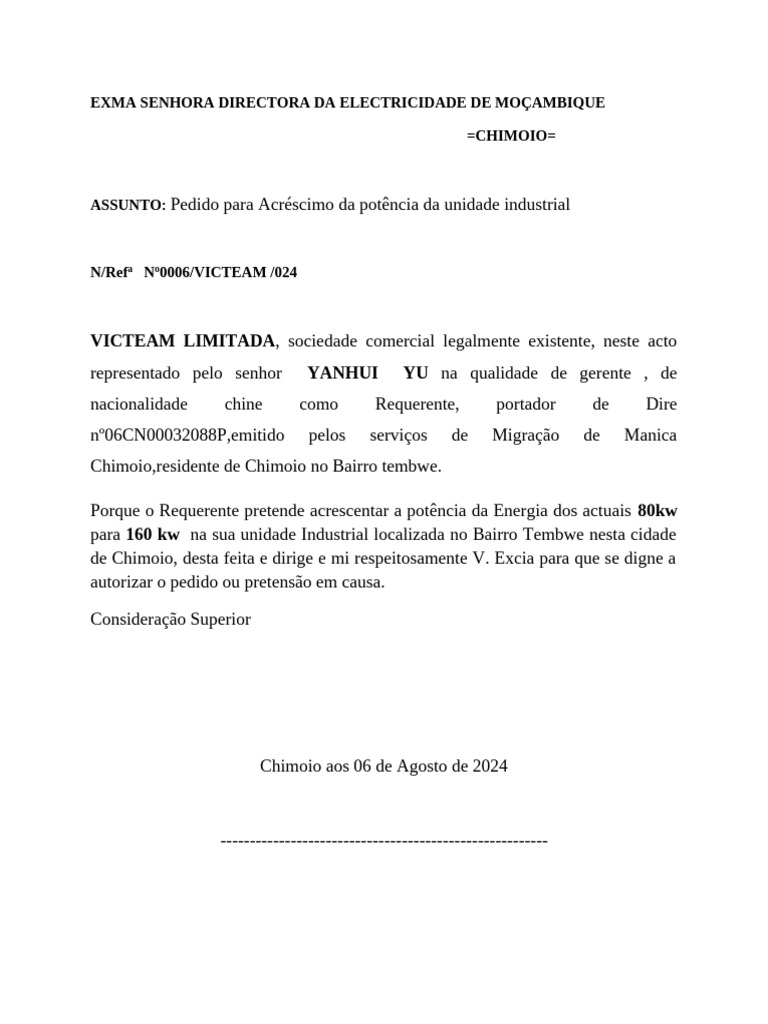 Exma Senhora Directora Da Electricidade de Moçambique | PDF