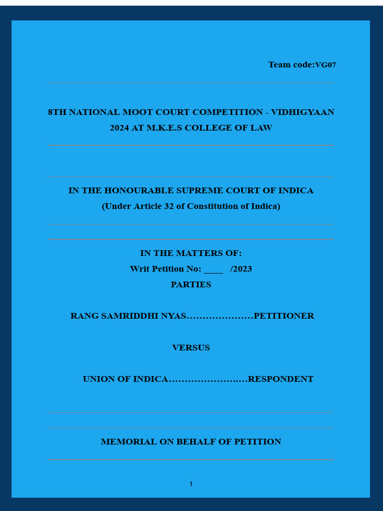 Memorial For Petitioner | PDF