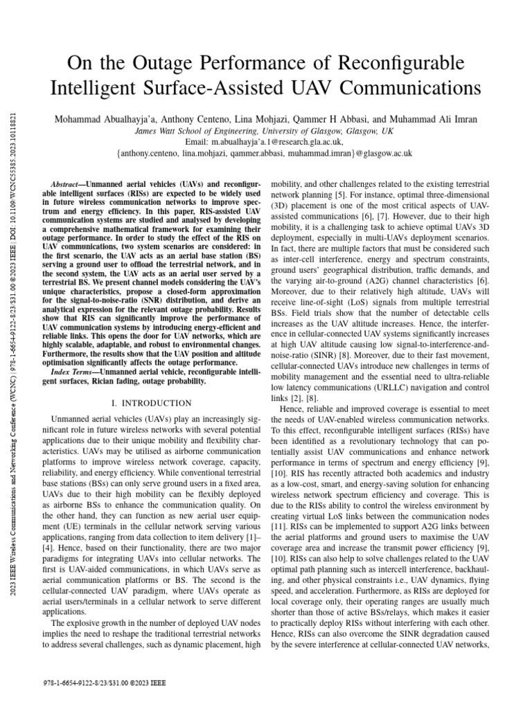 On The Outage Performance Of Reconfigurable Intelligent Surface Assisted Uav Communications Pdf