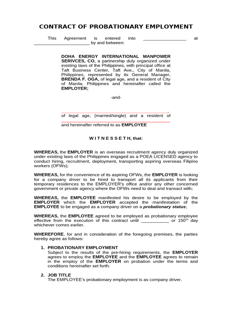 Probationary Contract | PDF