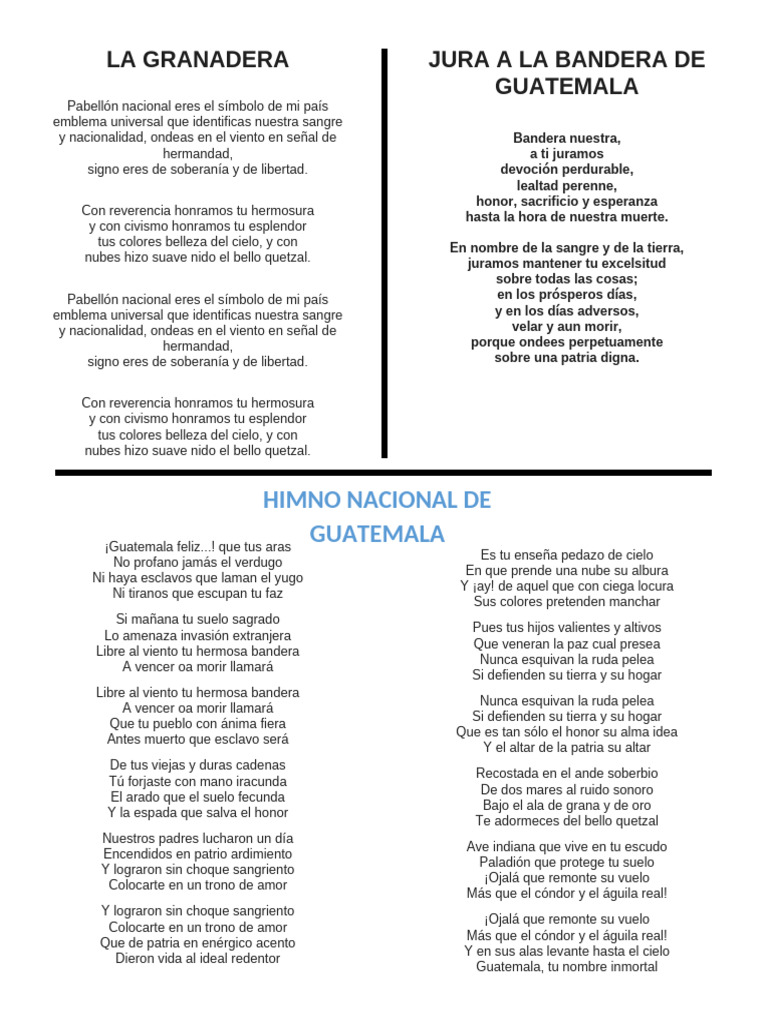 La Granadera: Himno Nacional de Guatemala | PDF