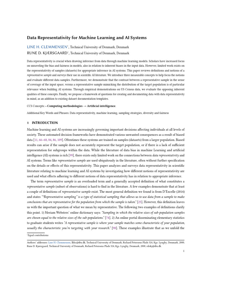 Data Representativity For Machine Learning and AI Systems: Line H ...