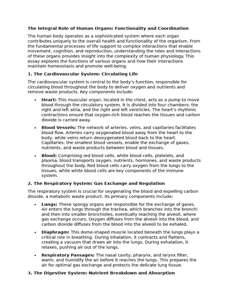 The Integral Role of Human Organs | PDF