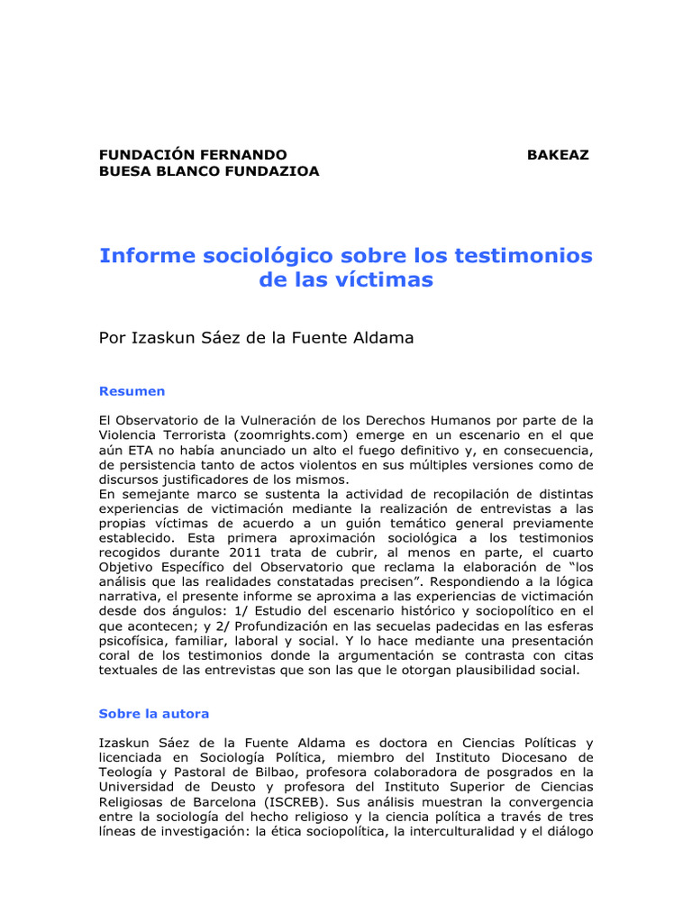 Informe Testimonios Victimas 2011 | PDF