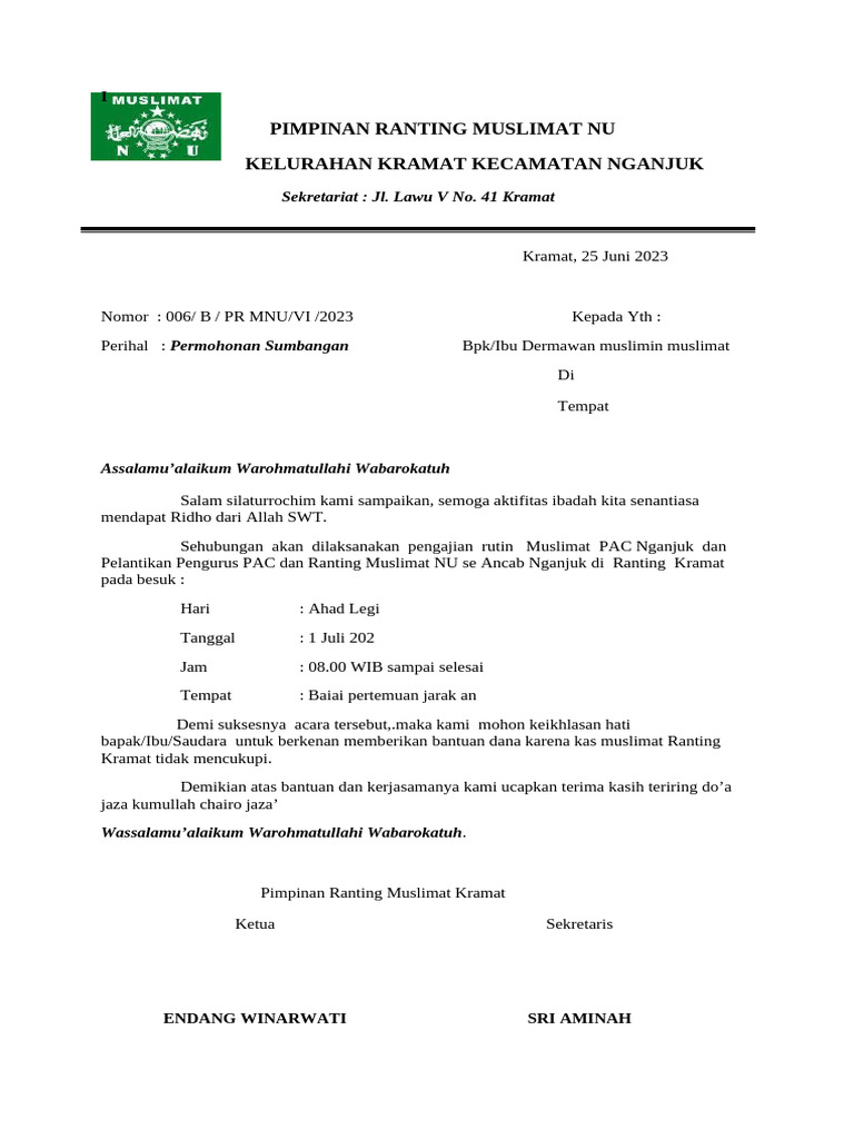 Undangan Ranting Muslimat Nu | PDF