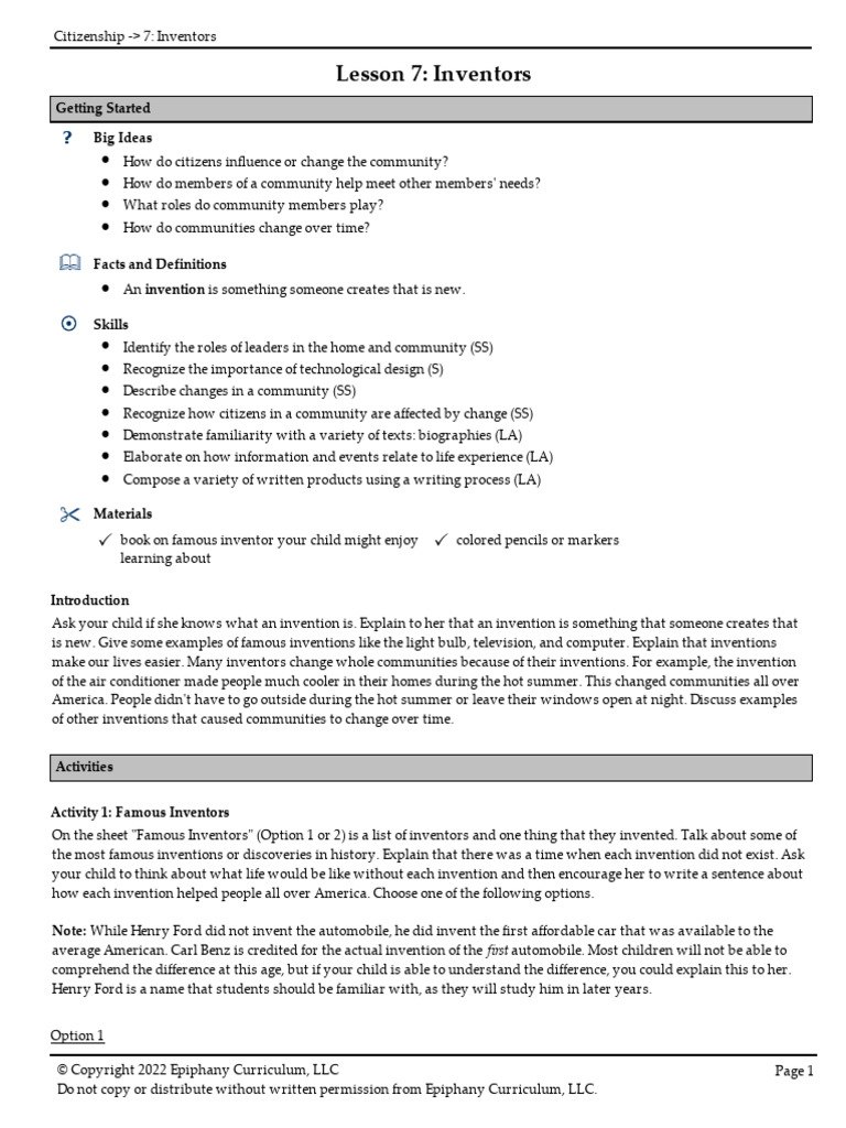 Age 6 8 Sample Inventors | PDF | Invention | Social Science