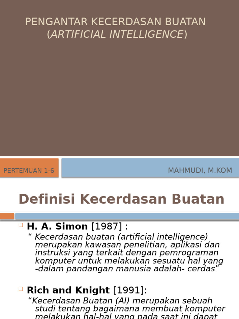 Materi Pertemuan 1 - 6 Kecerdasan Buatan | PDF