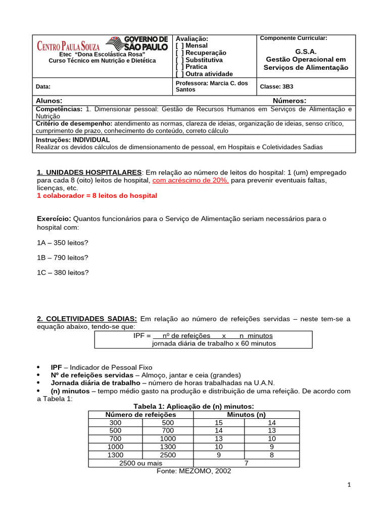 GSA Tarefa 1 Dimensionamento | PDF