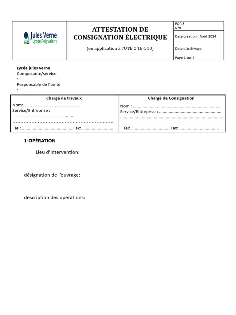 Attestation Consignation Electrique | PDF
