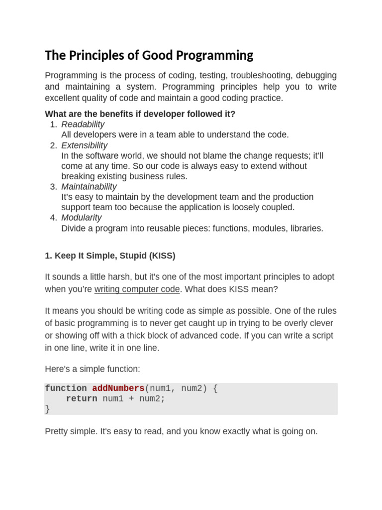 CSC 204 Lecture 1 Principles of Good Programming | PDF | Class ... CSC 204 Lecture 1 Principles of Good Programming | PDF | Class ...