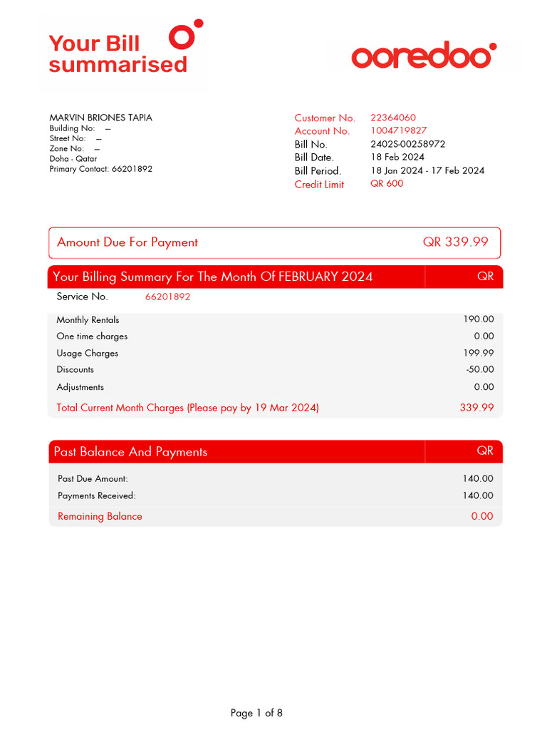 Ooredoo Bill Feb 24 | PDF