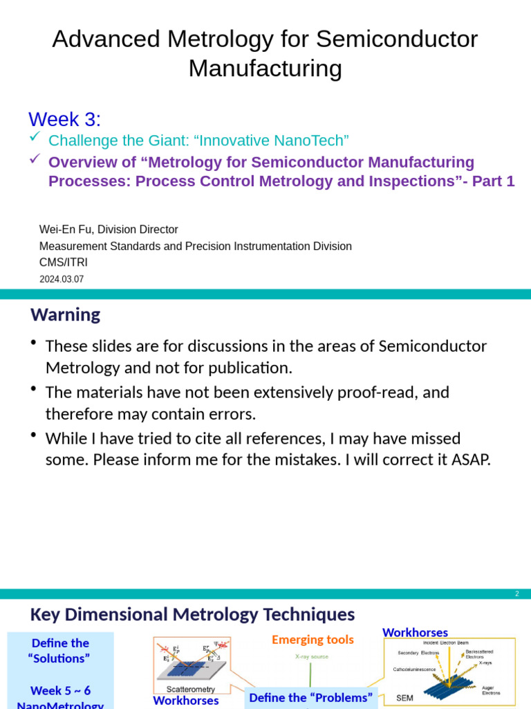 Week3 - Metrology For Semiconductor Manufacturing Processes - Part 1 Final 2 | PDF