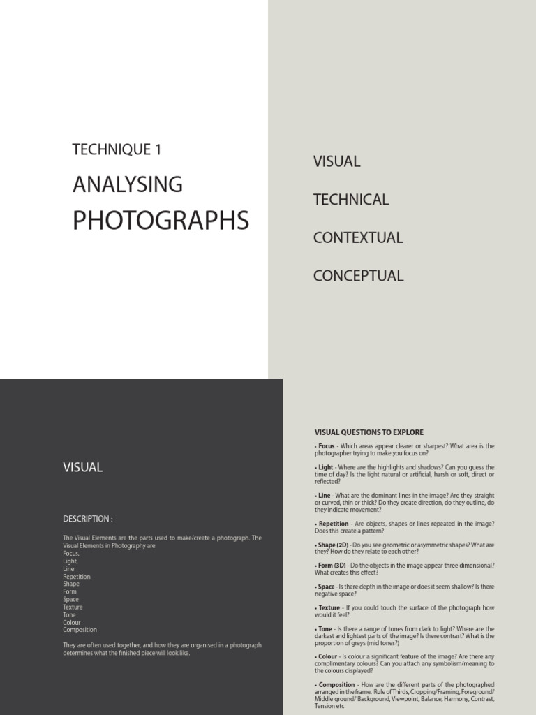 Technique 1 Analysing A Photograph | PDF