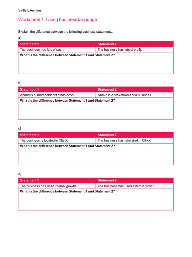 Skill exercises-AS Business | PDF