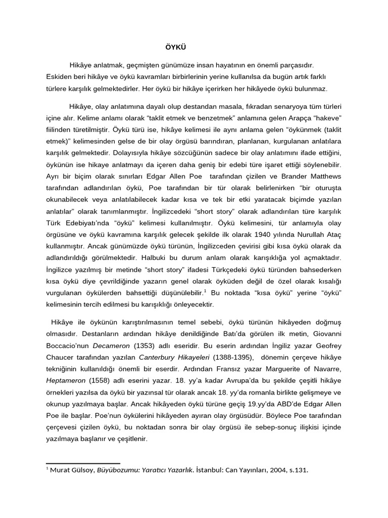 10.bir Edebi Tür Olarak Öykü Bilgileri | PDF