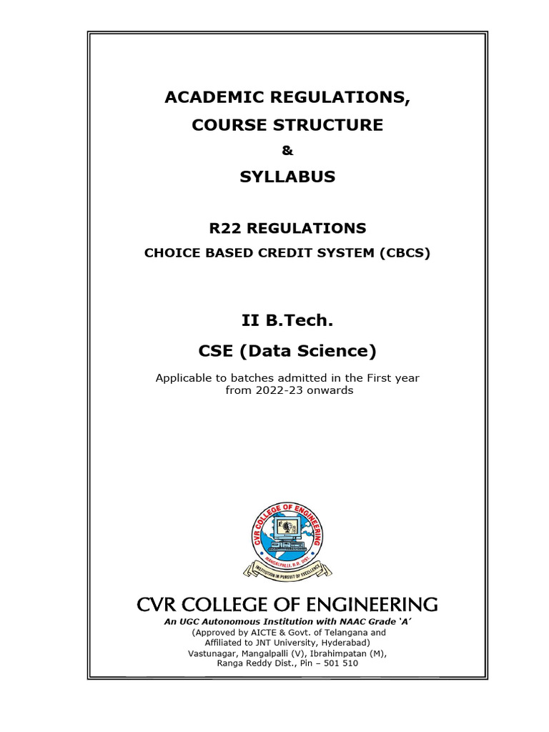 CSE Data Science Syllabus R22 Regulations | PDF | Method (Computer ...