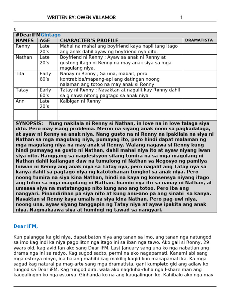 GINTAGO (The Renny Story) | PDF