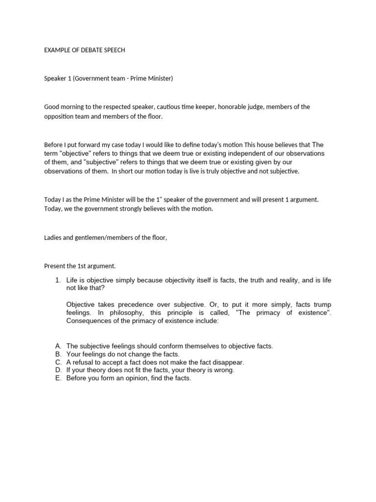 Example Of Debate Speech Pdf