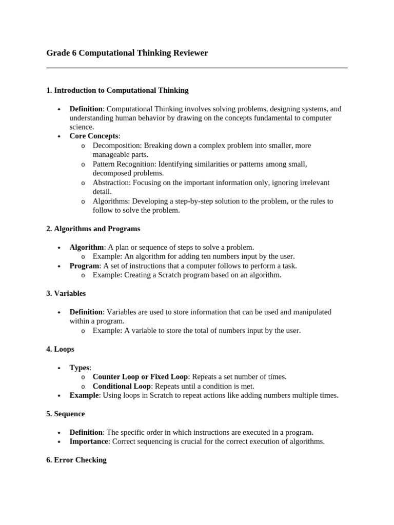 Grade 6 Computational Thinking Reviewer | PDF | Computer Program | Programming