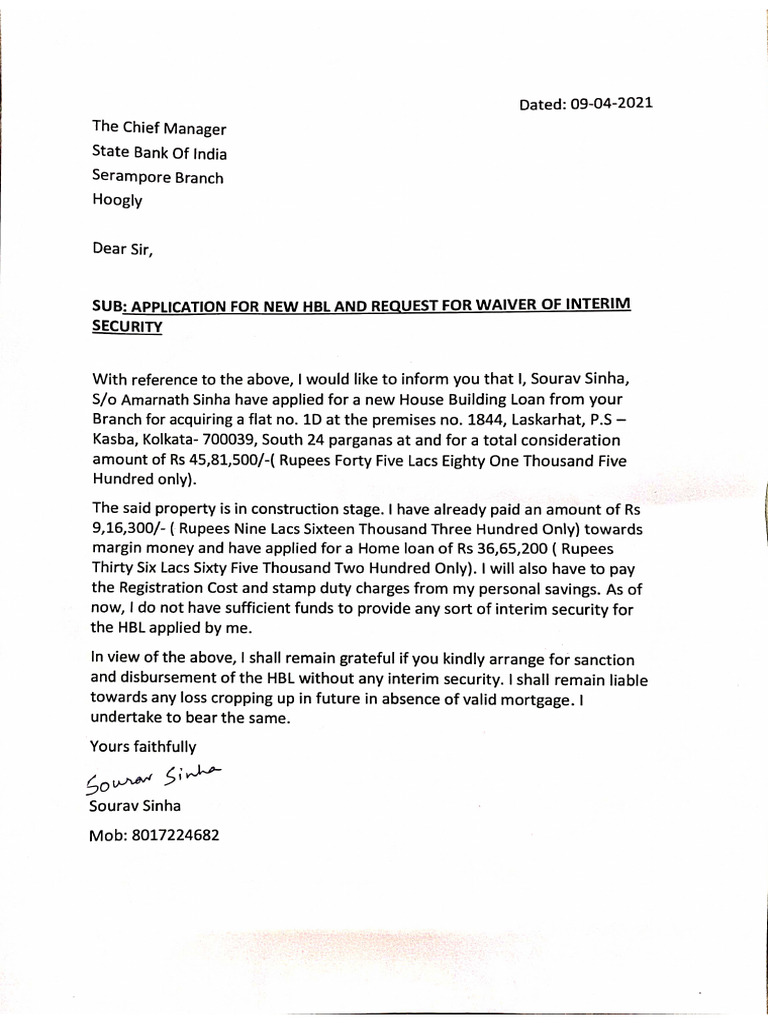 Bank Letter - Waiver Request | PDF