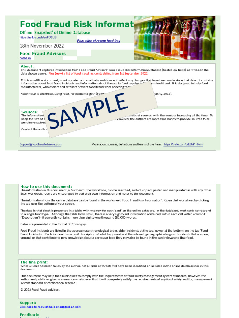 Food Fraud Risk Information Sample | PDF