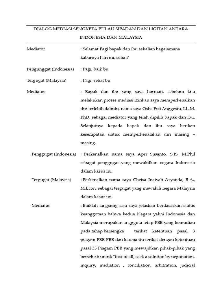 Mediasi Sengketa Pulau Sipadan dan Ligitan | PDF | Conflict (Process ...