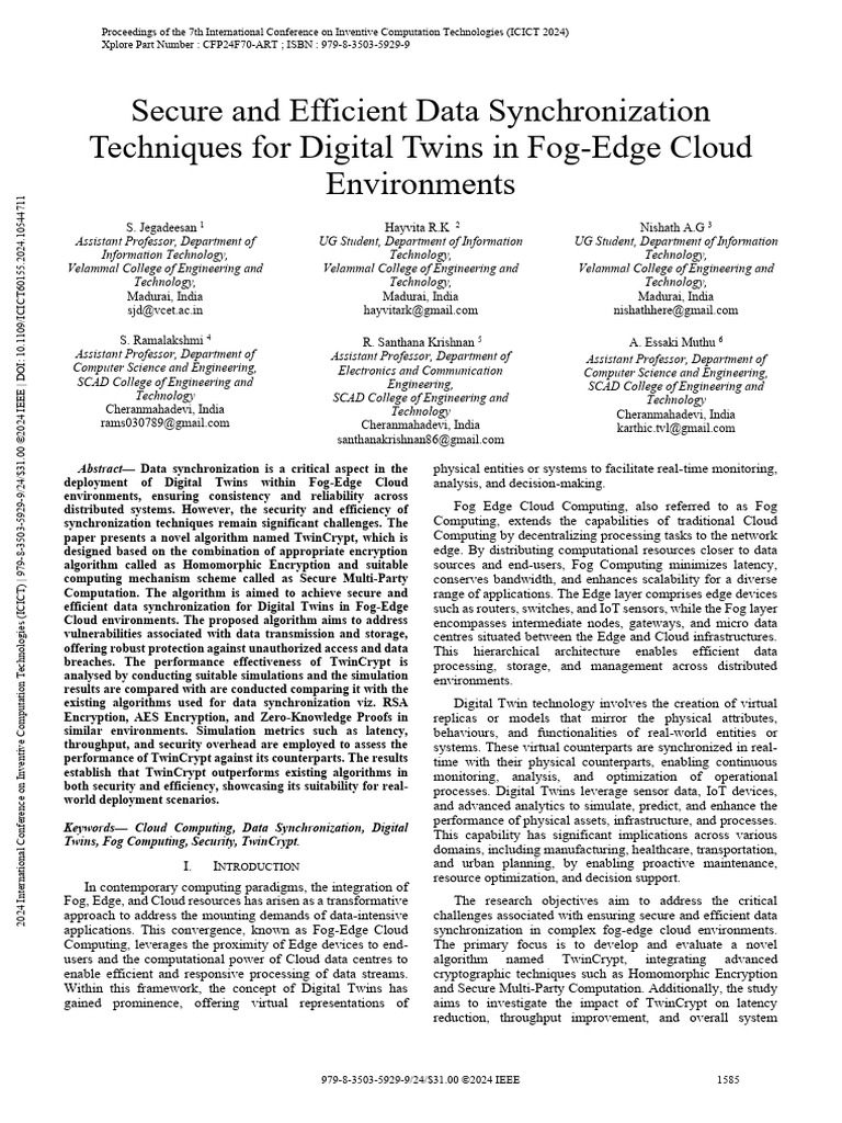 Secure and Efficient Data Synchronization Techniques For Digital Twins in Fog-Edge Cloud ...