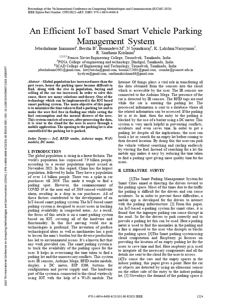 An Efficient Iot Based Smart Vehicle Parking Management System Pdf