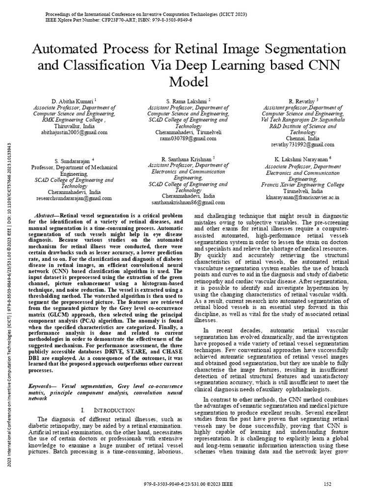 Automated Process For Retinal Image Segmentation And Classification Via Deep Learning Based Cnn