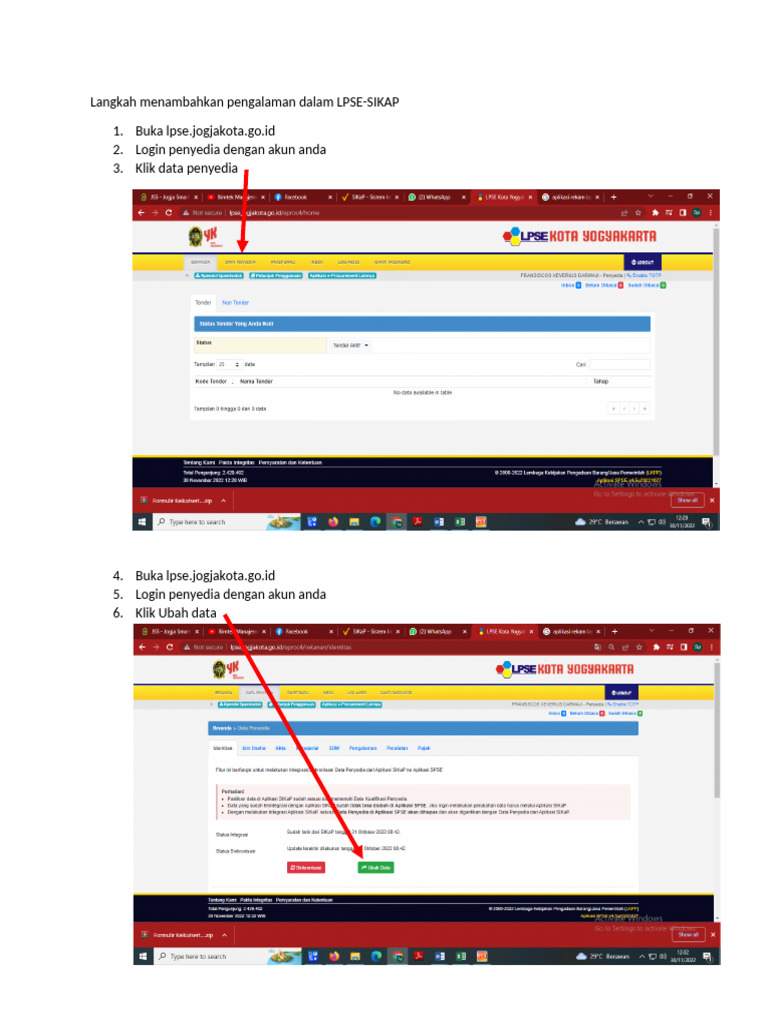 Langkah Menambahkan Pengalaman Dalam LPSE-SIKAP | PDF