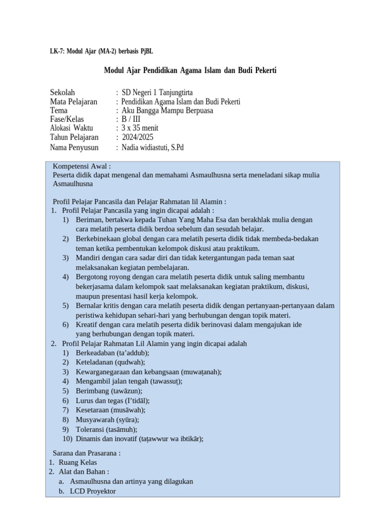 LK 7 Modul Ajar PJBL | PDF