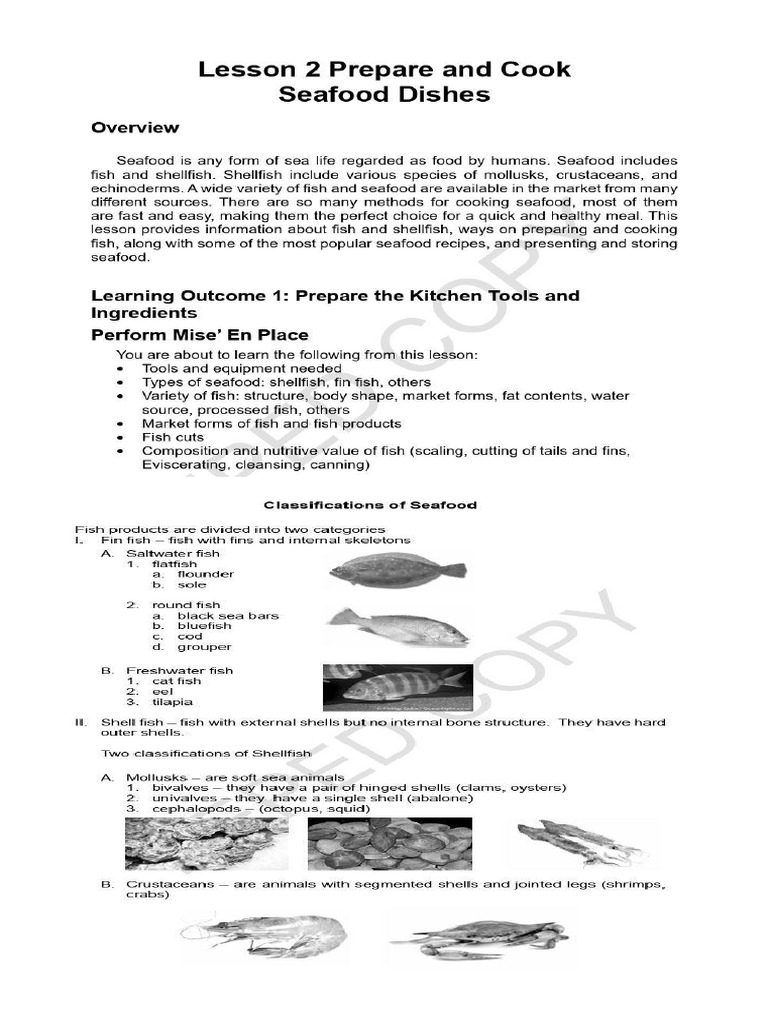 Seafood Dish Lesson | PDF