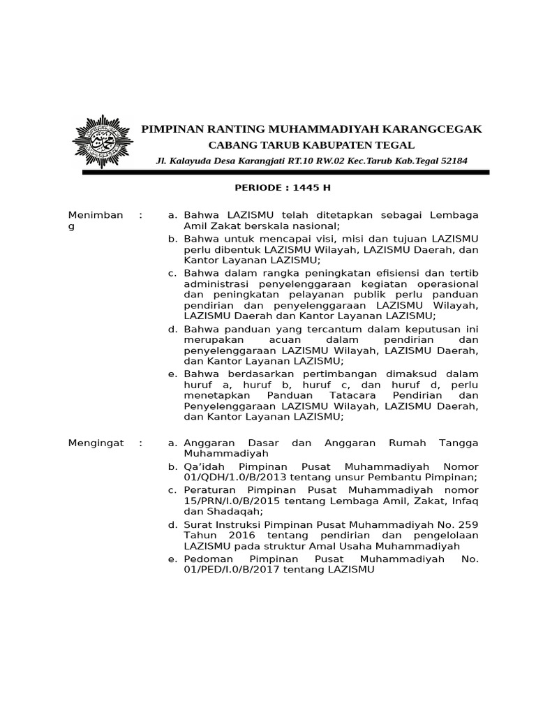 SK Pengurus Upz 1445 H | PDF