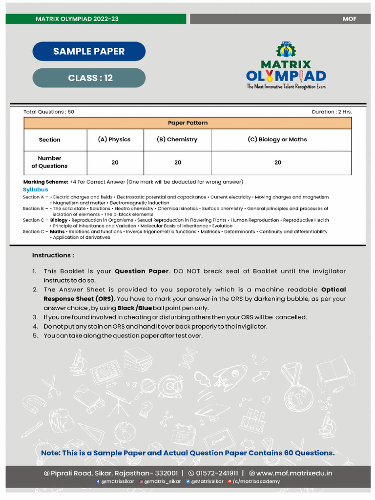Samplepaper Class 12th | PDF