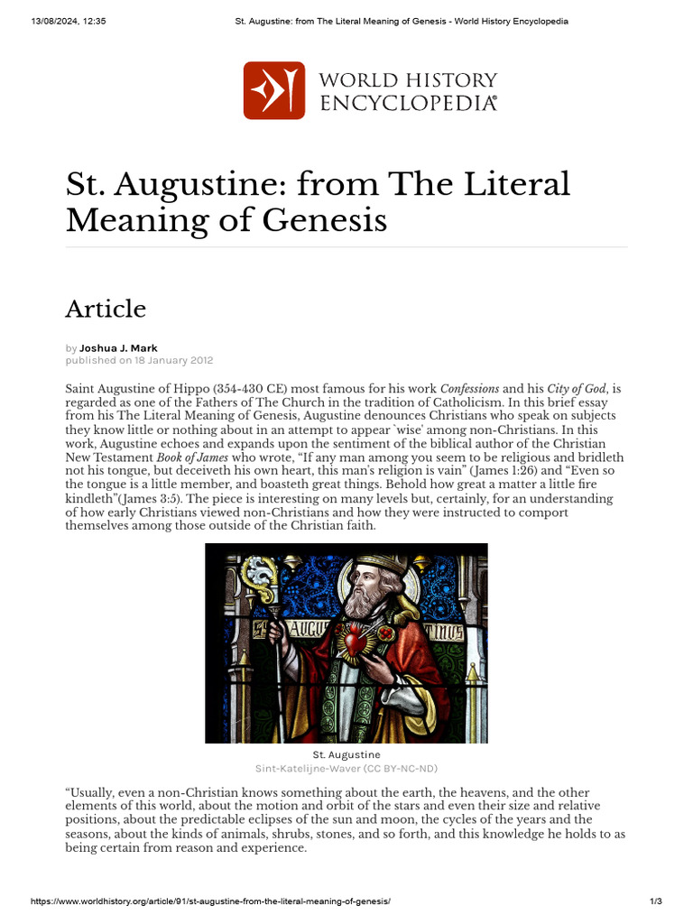 4a. St. Augustine - From The Literal Meaning of Genesis - World History Encyclopedia | PDF ...