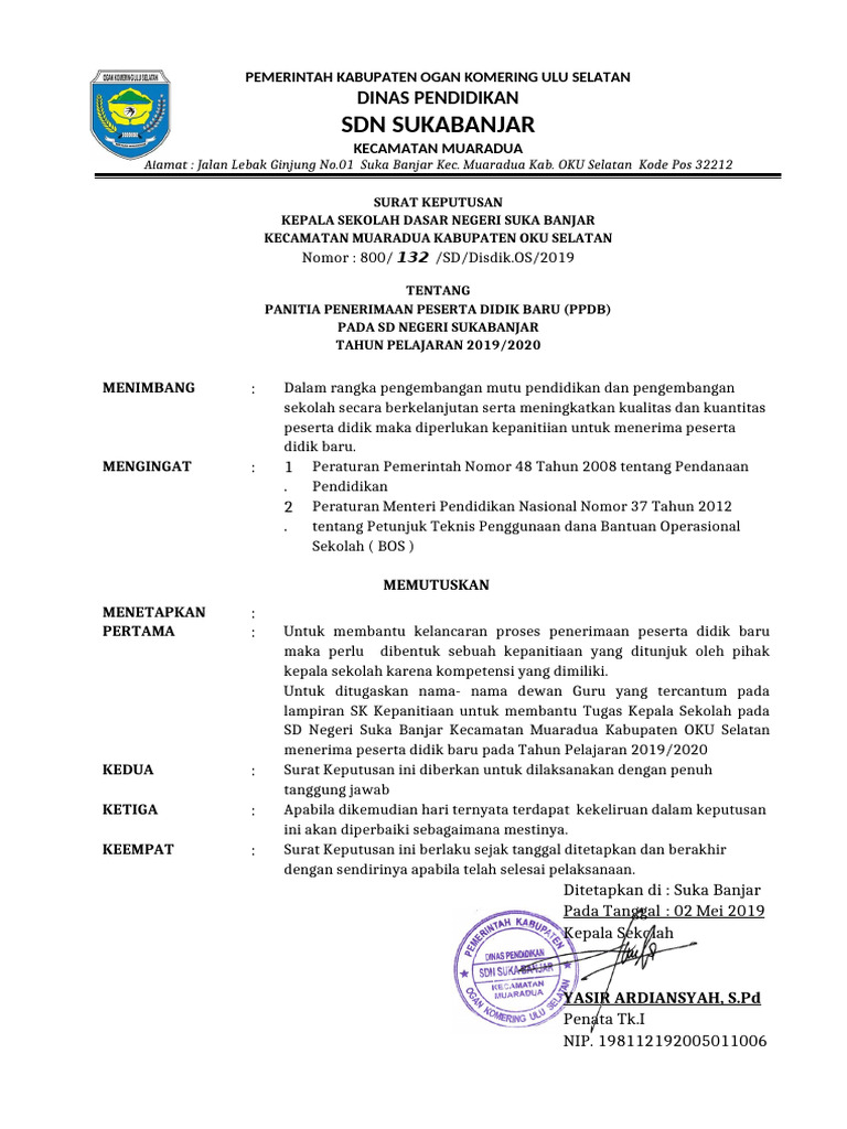 SK Panitia PPDB 2019 | PDF