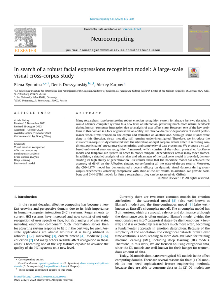 In Search of A Robust Facial Expressions Recognition Model | PDF