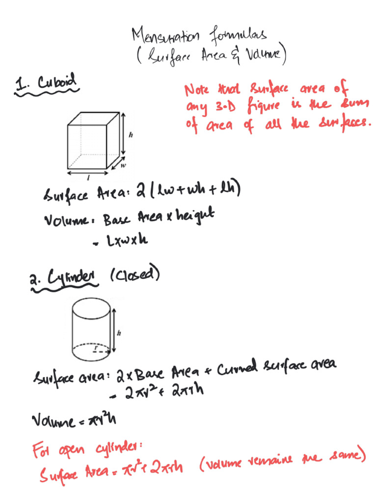Surface Area and Volume Formulas | PDF