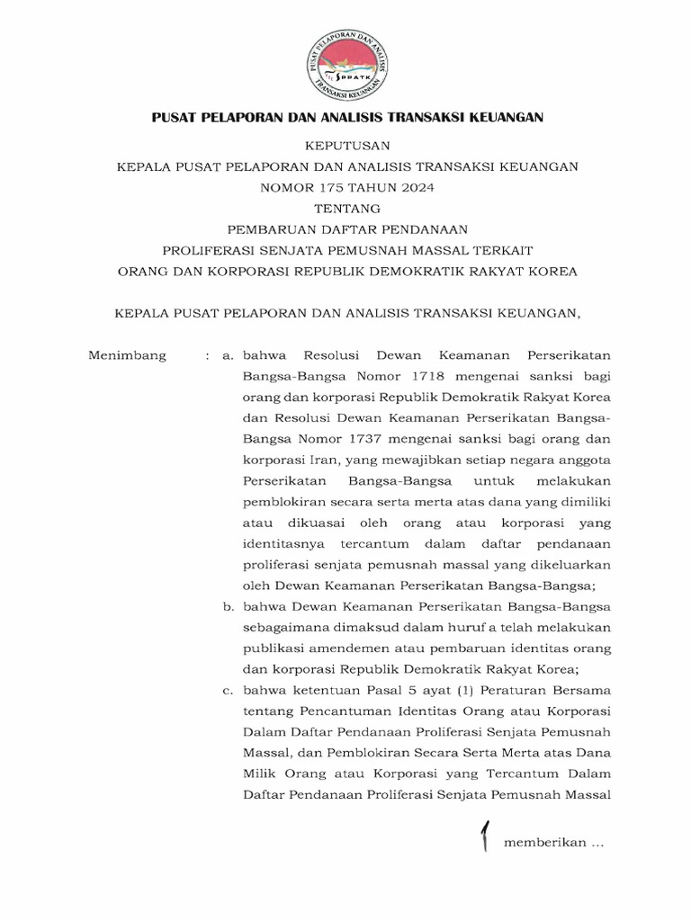 Pusat Pelaporan Dan Anausis Transaksi Keuangan | PDF