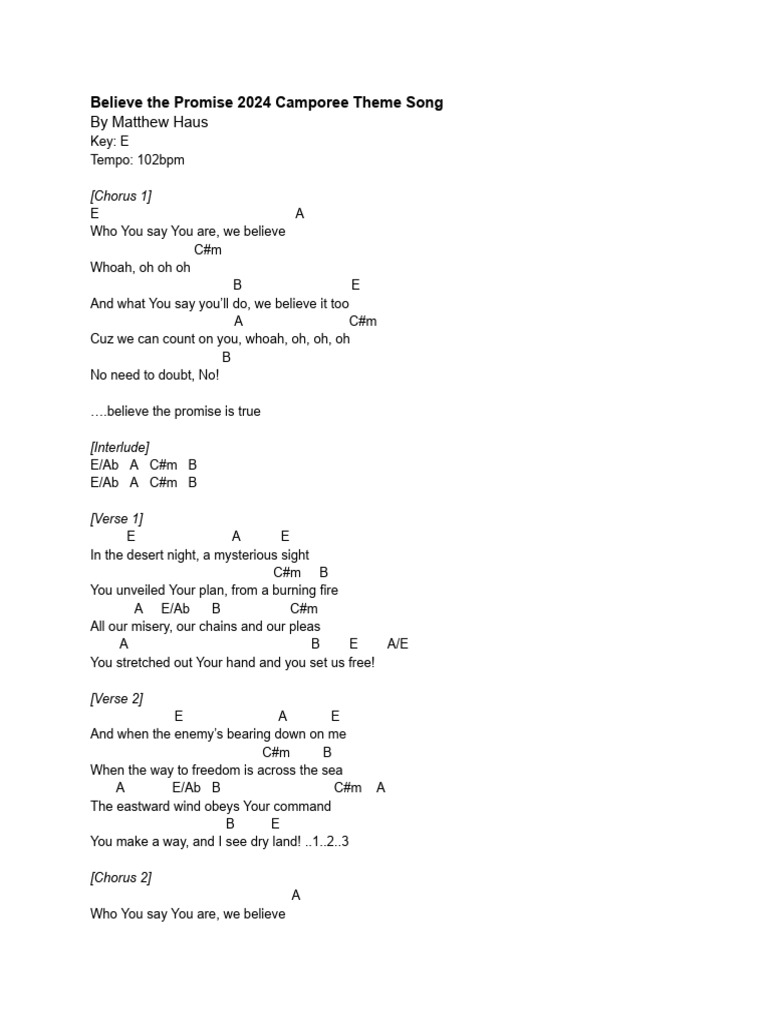 Believe The Promise Chord Chart | PDF | Language Arts & Discipline