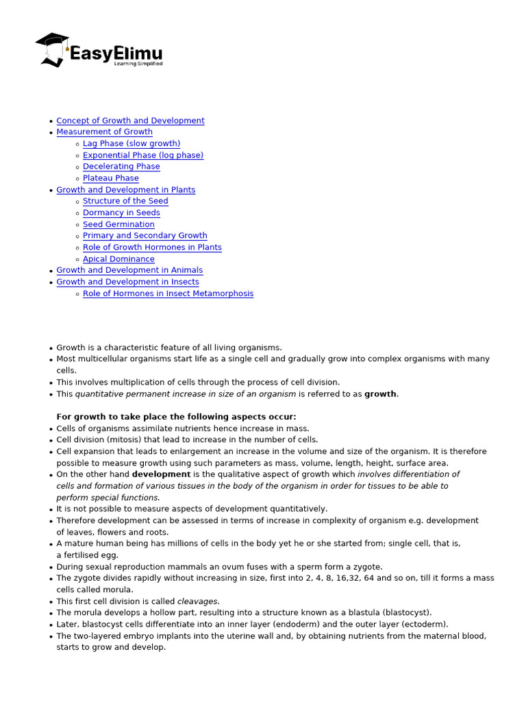Hsgrowth and Development - Form 3 Biology Notes-962 | PDF