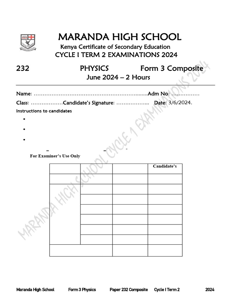Form 3 Cycle 1 Term 2 2024 | PDF