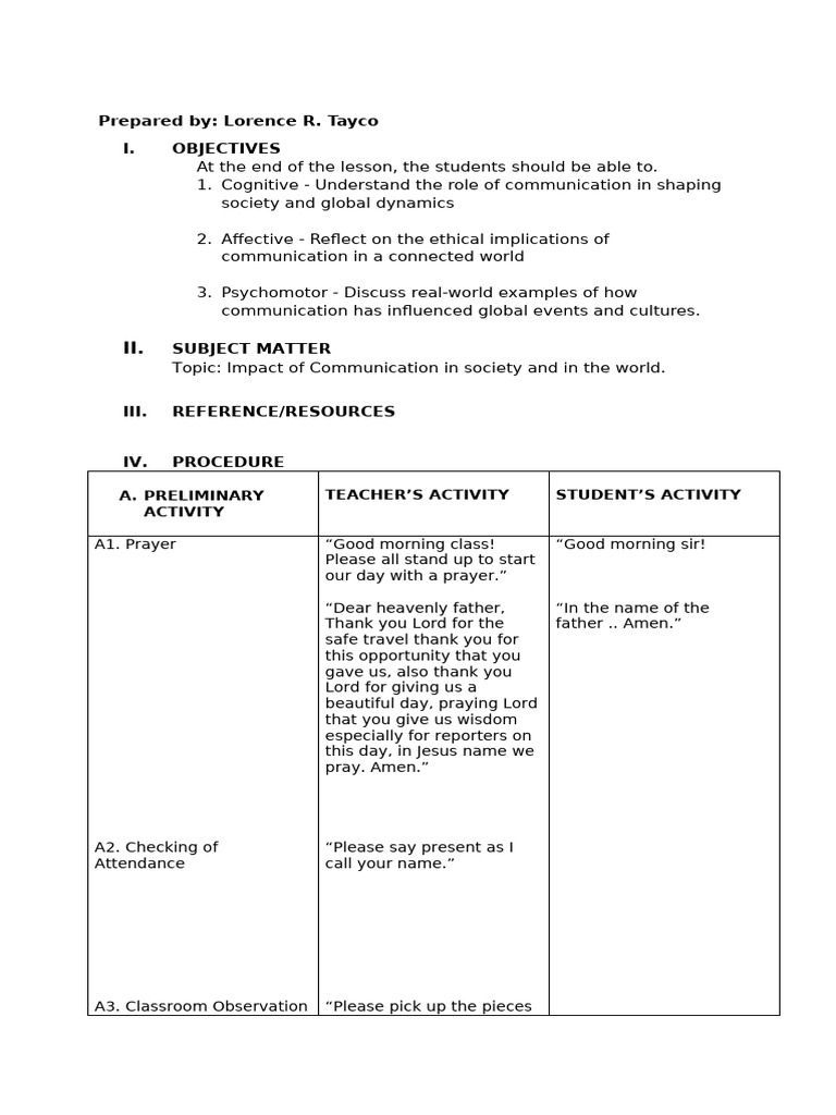 Purposive Communication Lesson Plan | PDF